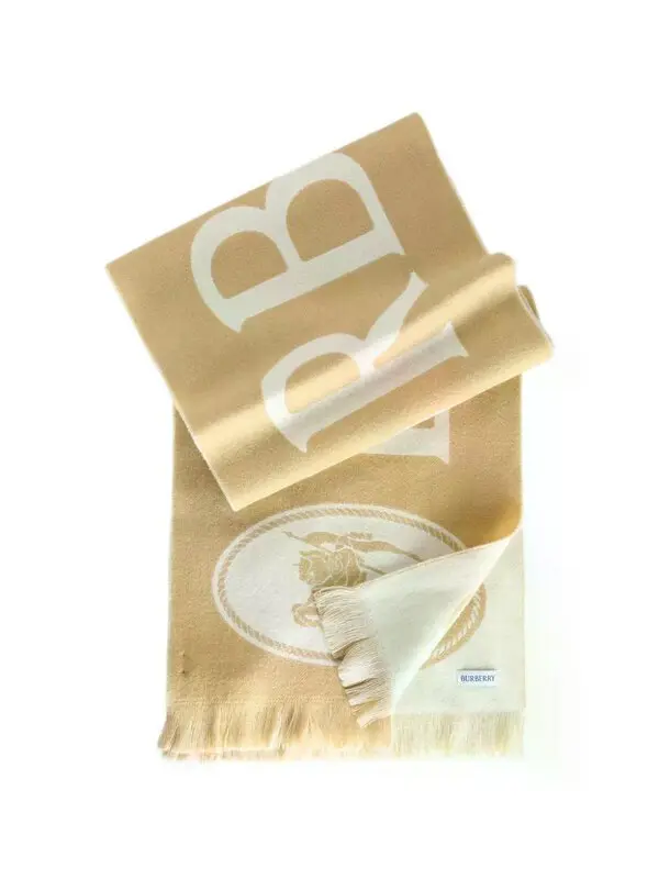 Burberry Logo-intarsia Fringed Scarf - Neutrals