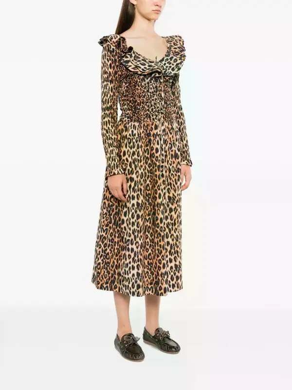 DAMSON MADDER Leopard Print Ruffled Dress