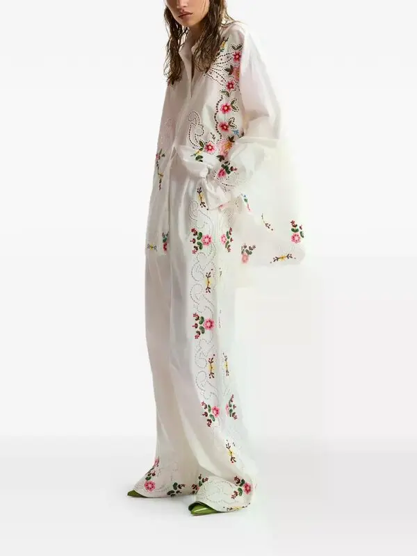 Essentiel Antwerp Floral Embroidered Cut-out Wide-leg Trousers - White