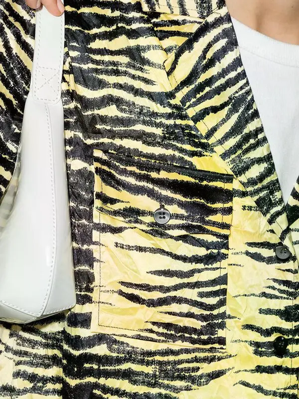 GANNI Tiger Print Notch Collar Shirt