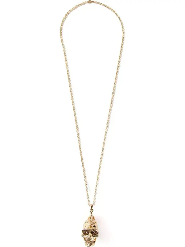 Alexander McQueen Skull Crystal Pendant Necklace - Metallic
