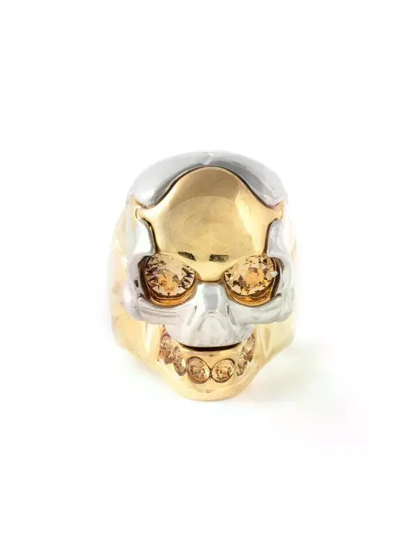Alexander McQueen Skull Crystal Embellished Cocktail Ring - Metallic