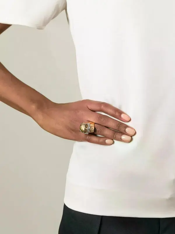 Alexander McQueen Skull Crystal Embellished Cocktail Ring