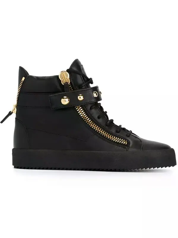 GIUSEPPE ZANOTTI And Gold Leather Zip Detail Hi-top Sneakers - Black