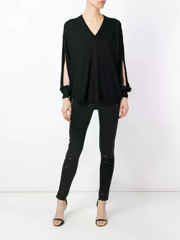 Givenchy Wool-silk Blend V-neck Sweater With Ruffled Slits