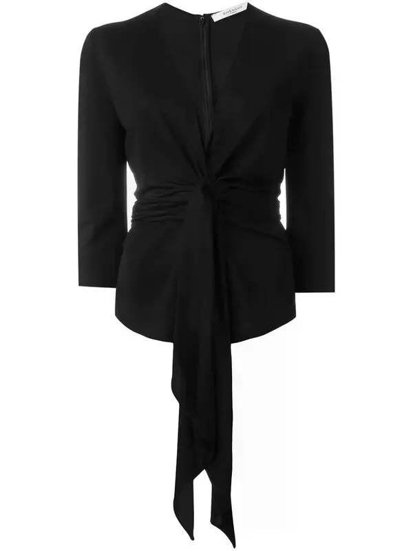 Givenchy Silk Blend V Neck Tie Blouse
