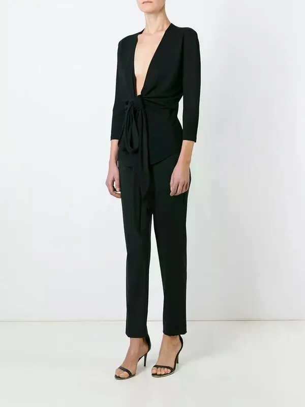 Givenchy Silk Blend V Neck Tie Blouse