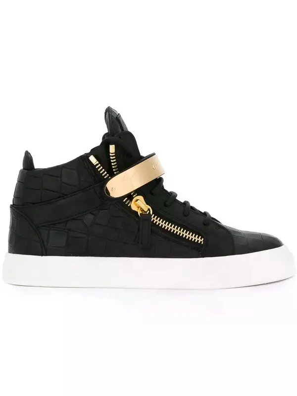 GIUSEPPE ZANOTTI Calf Leather Side Zip Hi-top Sneakers - Black