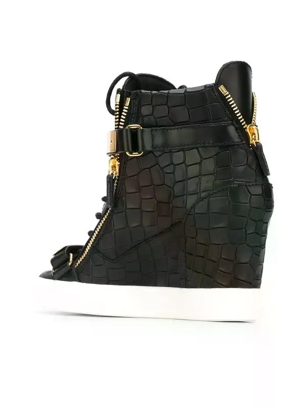 GIUSEPPE ZANOTTI Crocodile Effect Hi-top Wedge Sneakers