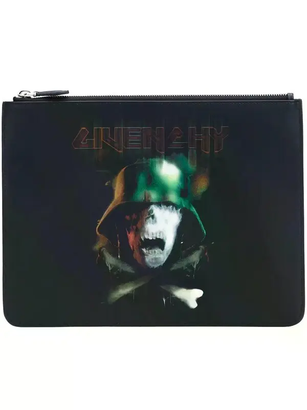 Givenchy Skull And Crossbones Printed Pouch - Black
