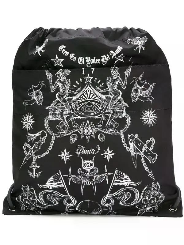 Givenchy Tattoo Print Drawstring Backpack - Black
