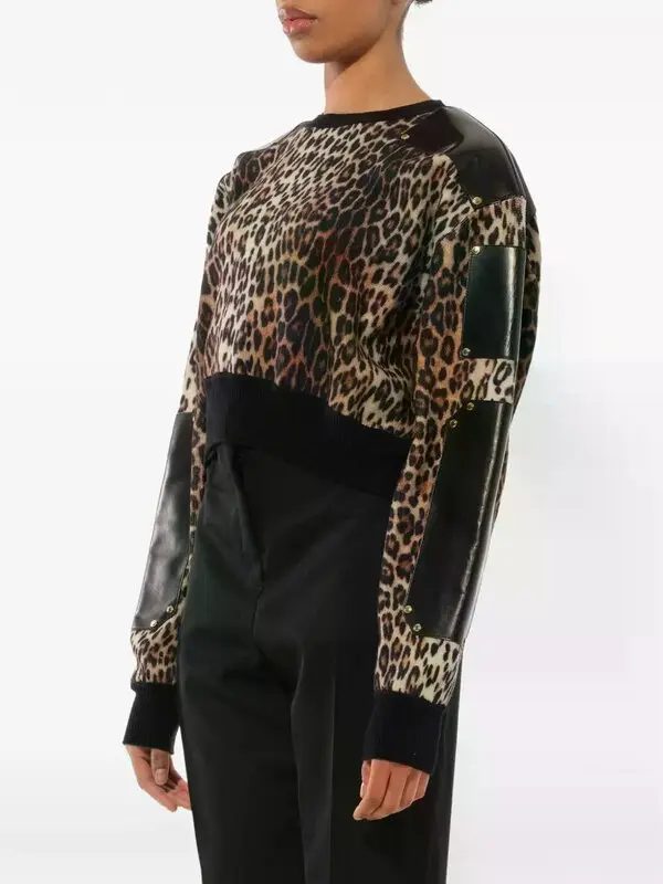 Givenchy And Brown Lambskin And Wool Leather Panel Cropped Jumper