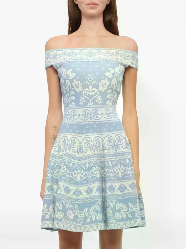 Alexander McQueen Floral Jacquard Mini Dress - Blue