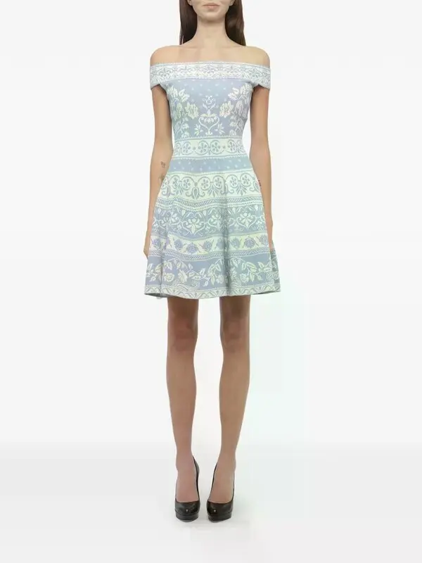 Alexander McQueen Floral Jacquard Mini Dress - Blue