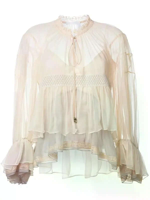 Chloé Colorblock Tiered Silk-cotton Blend Blouse