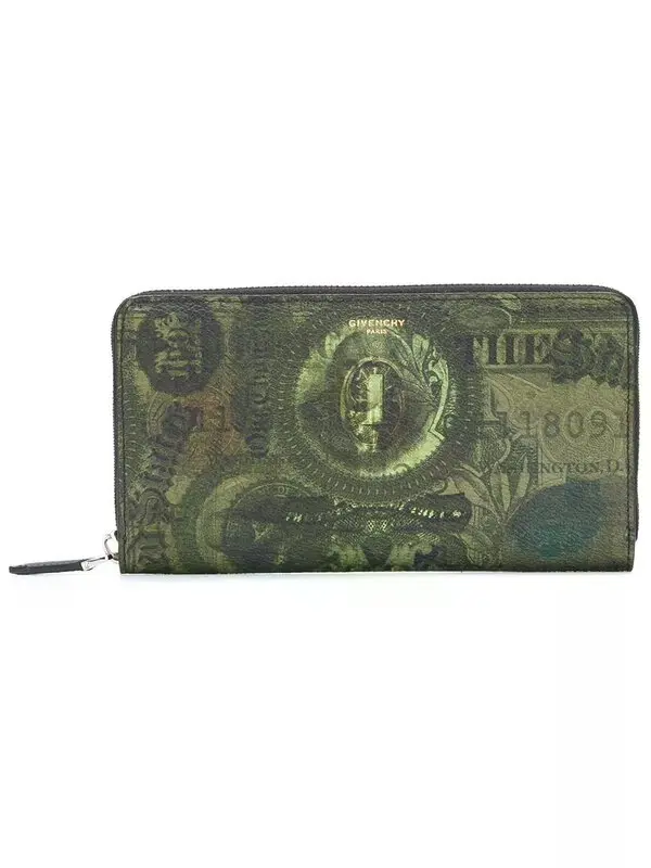 Givenchy Dollar Print Zipped Wallet - Green