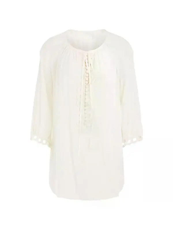 Chloé Silk Tie Placket Peasant Blouse