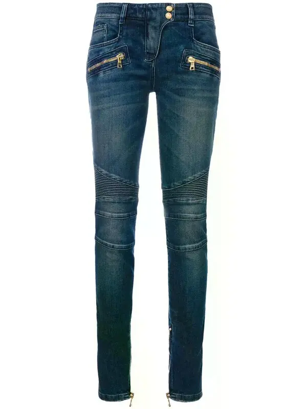 Balmain Stonewashed Denim Biker Jeans