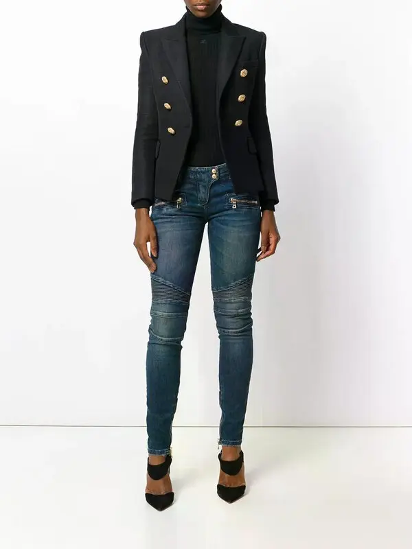 Balmain Stonewashed Denim Biker Jeans