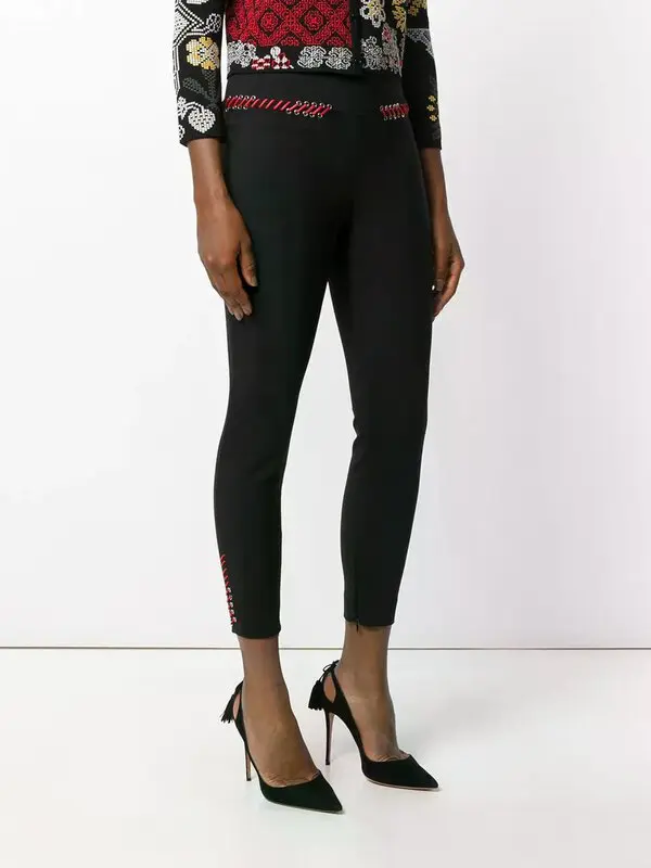 Alexander McQueen Wool Blend Lace Trim Skinny Trousers