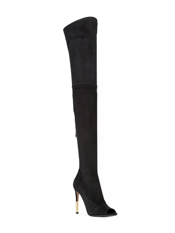Balmain Suede Open-toe Stiletto Knee Boots