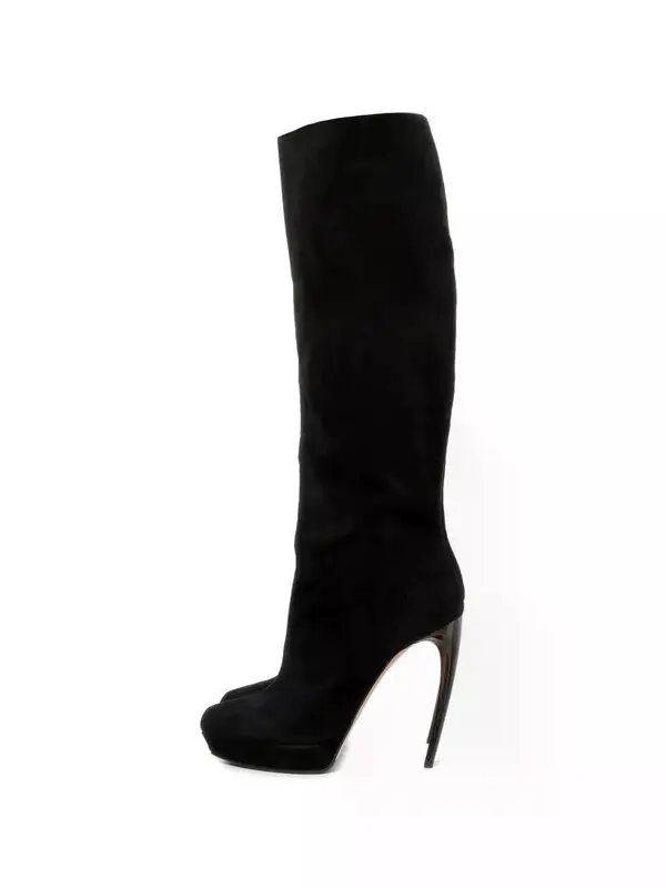 Alexander McQueen Horn Heel Suede And Leather Boots