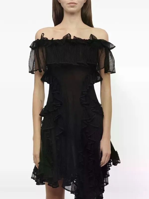 Alexander McQueen Asymmetric Frilled Off-shoulder Dress
