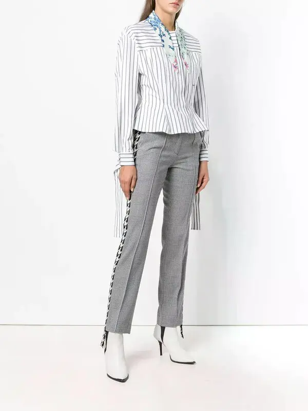 Off-White Striped Shirt With Scarf Collar And Floral Print