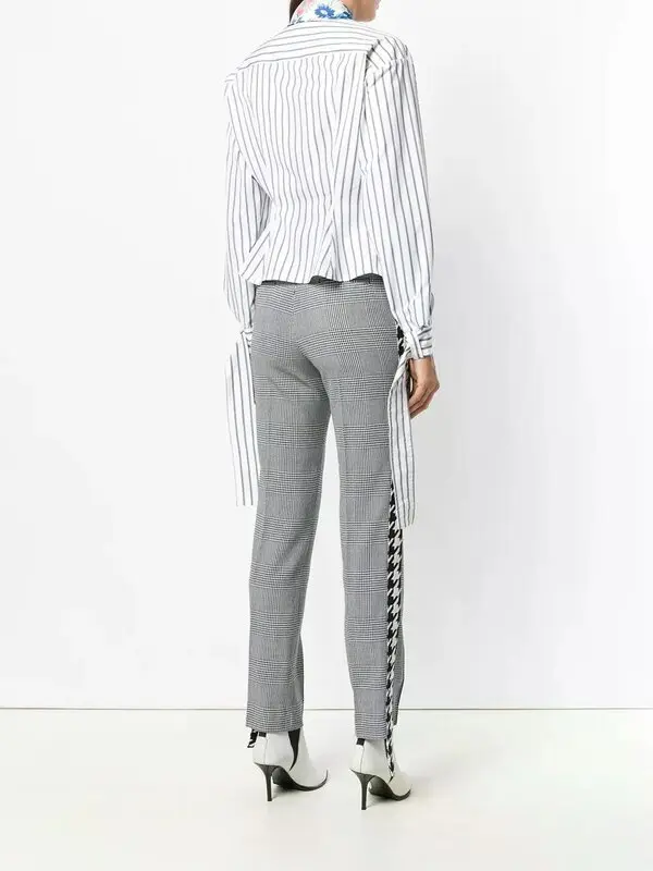 Off-White Striped Shirt With Scarf Collar And Floral Print