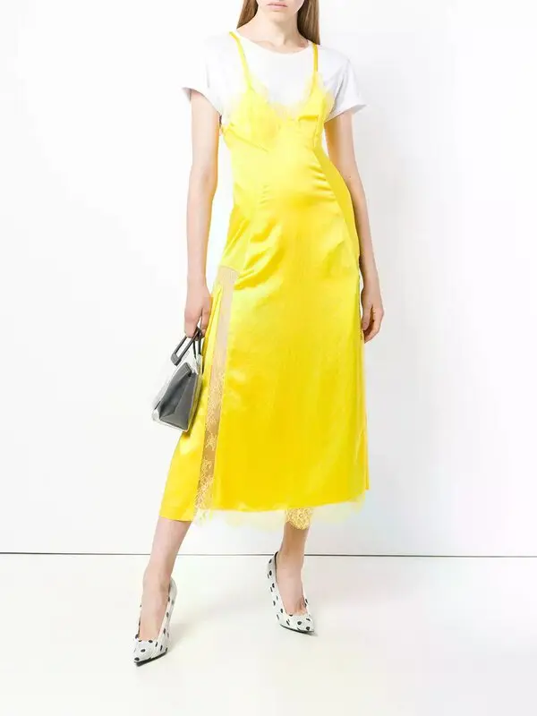 Off-White Lace Trim Midi Dress