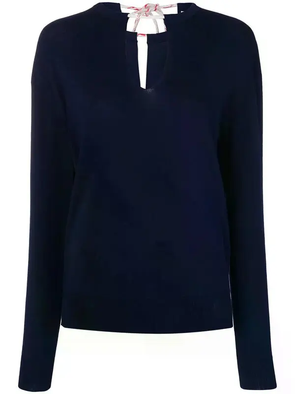 Chloé Navy Silk Blend Iconic Sweater With Cut-out Detail