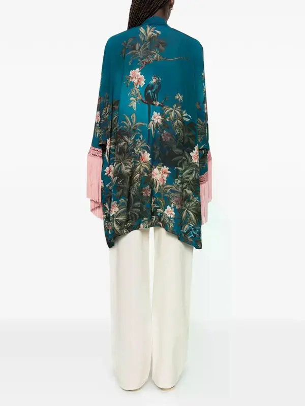 MAZZEI Fringe-trimmed Floral-print Oversized Coat