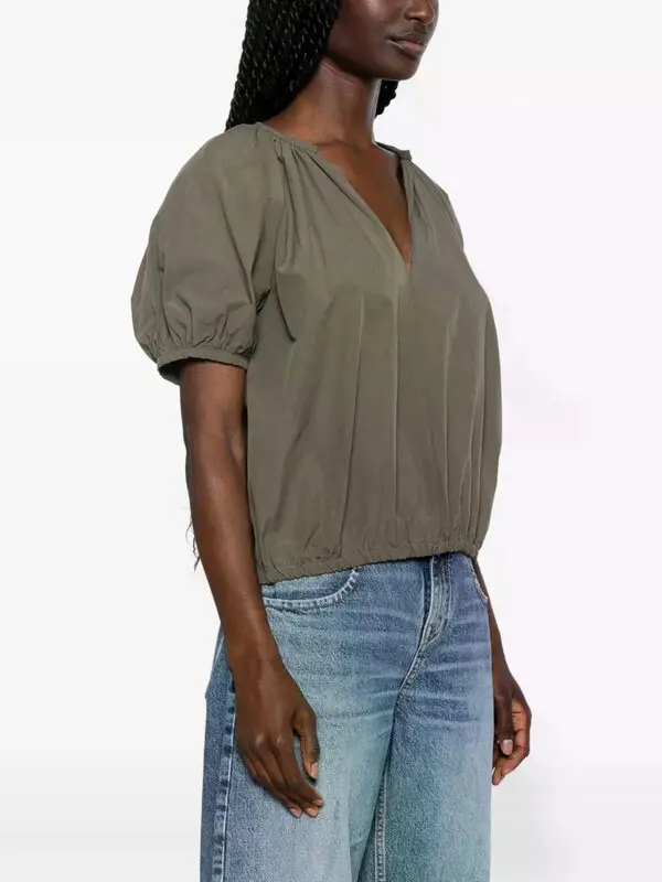 PT TORINO Teresa Gathered Puff-sleeve Blouse - Green