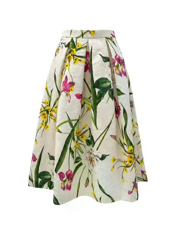 LUNATICA MILANO Aline T Jardin Floral-print Jacquard-knit Midi Skirt - White