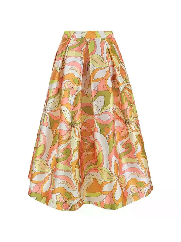 LUNATICA MILANO Groovy Floral-print Midi Skirt - Orange