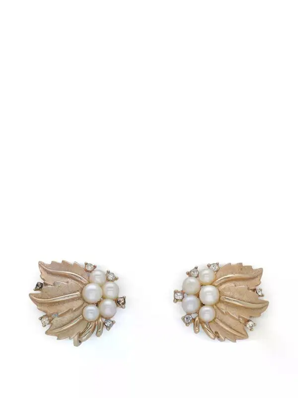 TRIFARI Faux Pearl Leaf Earrings - Gold