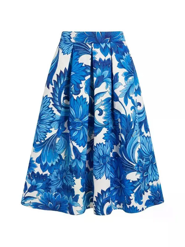 LUNATICA MILANO Florence Floral-jacquard Midi Skirt - Blue