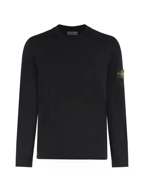 Stone Island Logo Patch Crew Neck Sweater - Black