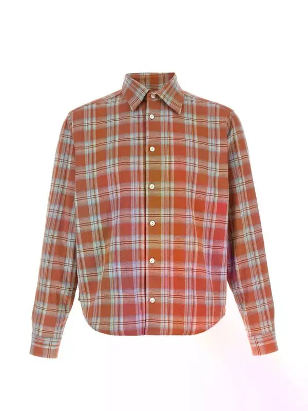 SECOND / LAYER Sherman Checkered Button-down Cotton Shirt - Orange