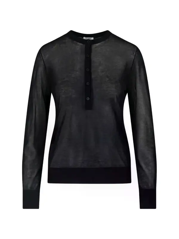 Filippa K Sheer Knit Henley Long Sleeve Cotton T-shirt - Black