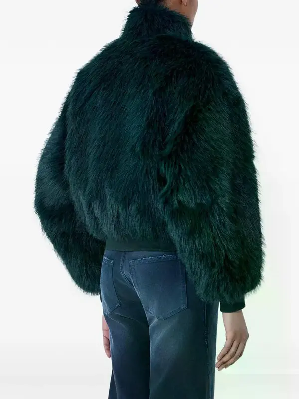 Balenciaga Faux-fur Ribbed-trim Jacket - Green