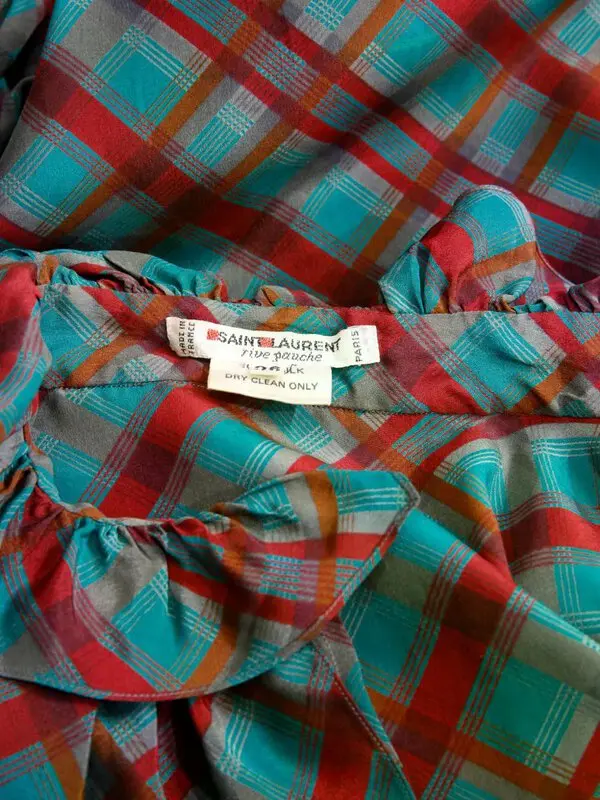 Saint Laurent 1980s Checked Silk Blouse