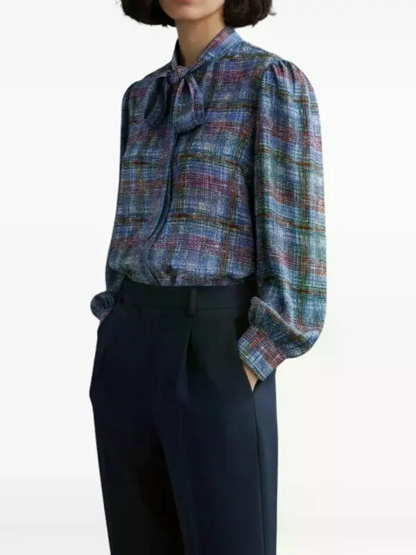 Saint Laurent 1980s Check Lavalliere Blouse