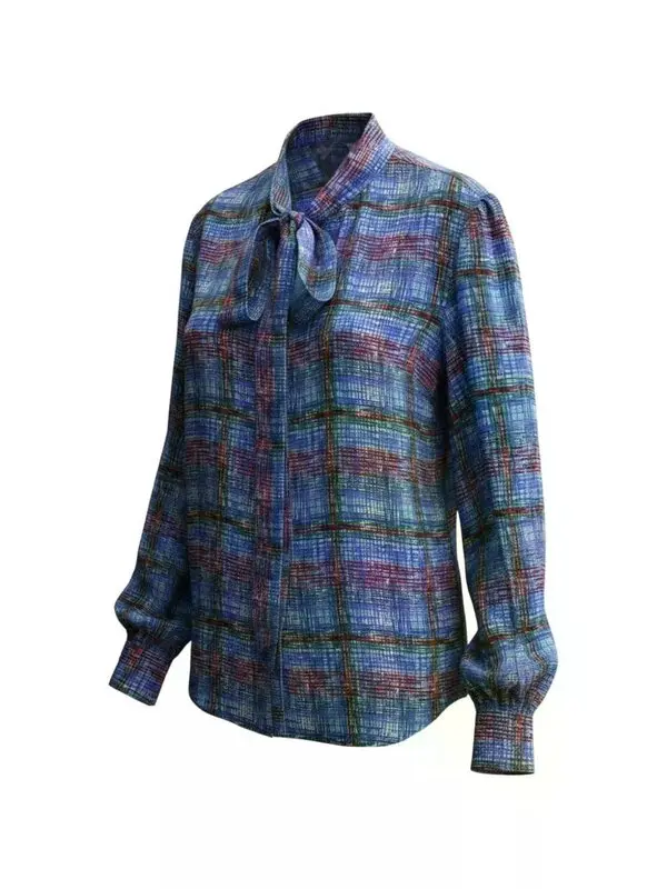 Saint Laurent 1980s Check Lavalliere Blouse