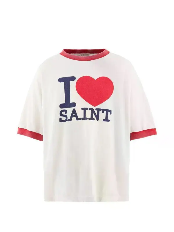 SAINT MXXXXXX Graphic-print Ringer T-shirt - Neutrals