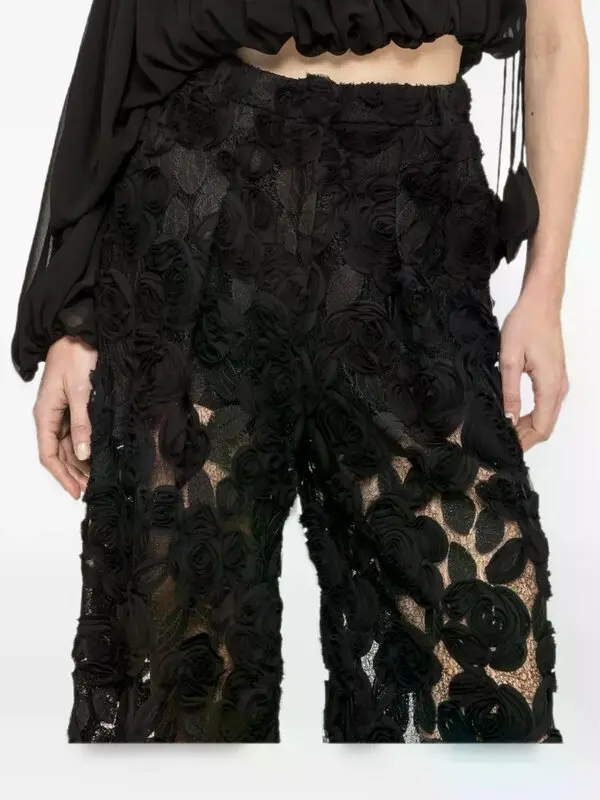 NISSA Embroidered Wide-leg Trousers - Black
