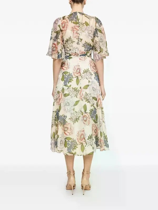 NISSA Floral Print Silk Dress