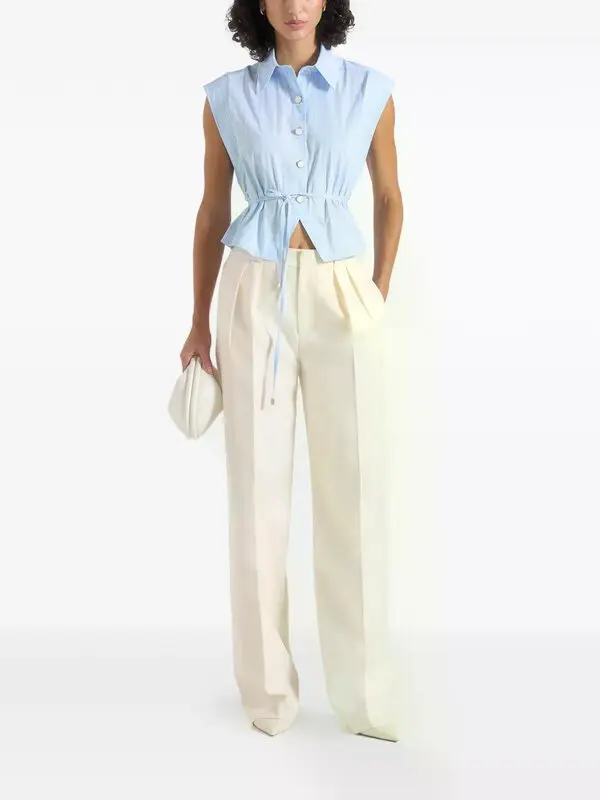 Manière De Voir Tailored Stripe Sleeveless Cropped Shirt With Waist Tie - Blue