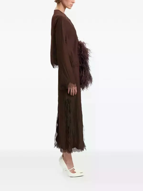 16Arlington Simi Lace-trimmed Satin Midi Skirt - Brown