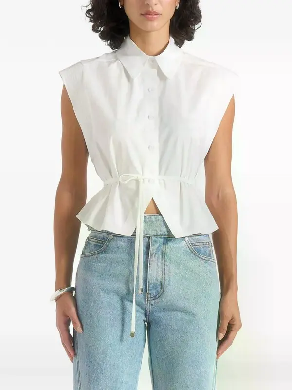 Manière De Voir Sleeveless Tie Waist Cropped Shirt